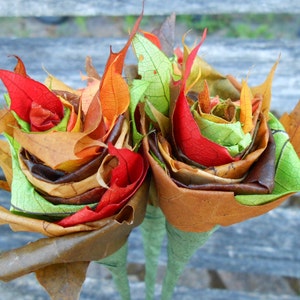 6 FALL Maple Leaf Roses, With Teasel. REAL LEAVES! Fall Home Decor ...