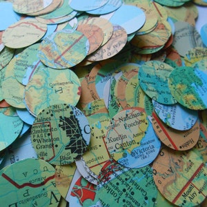 1000 Vintage Map Confetti. Circles OR Hearts. Bright Blue, Orange ...