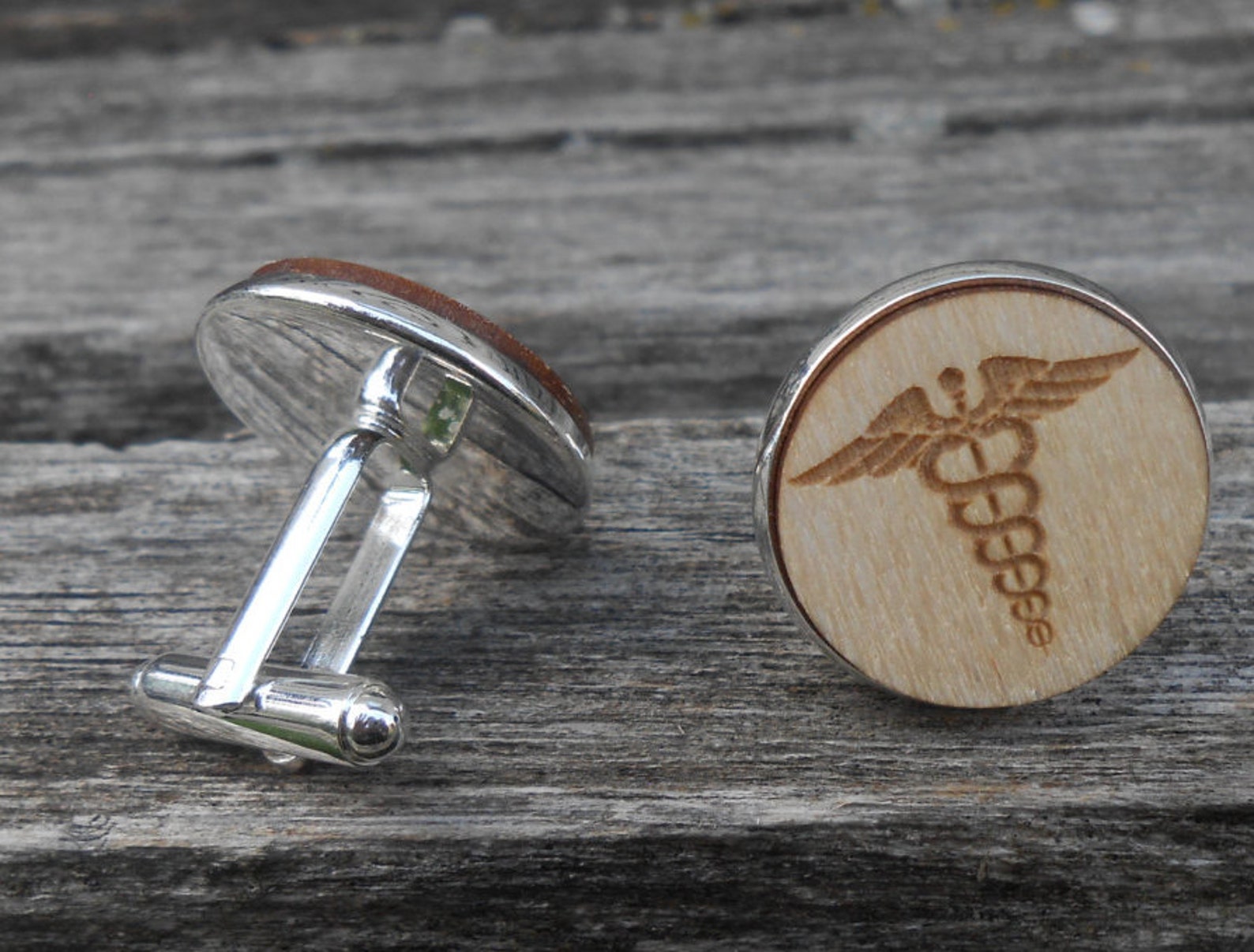Caduceus Wood Cufflinks. Laser Engraved. Wedding Men's - Etsy