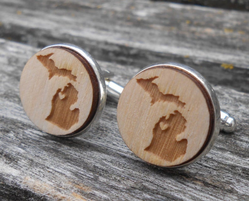 YOUR CITY & State Cufflinks. Michigan. Laser Engraved Wood. Wedding ...