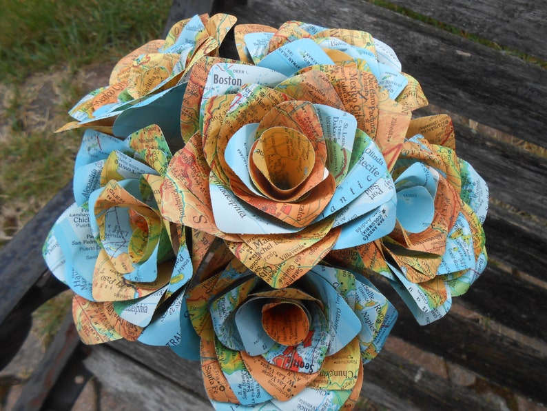 6 Map Roses. First Anniversary Gift, Birthday Gift, Gift for Her, Gift ...