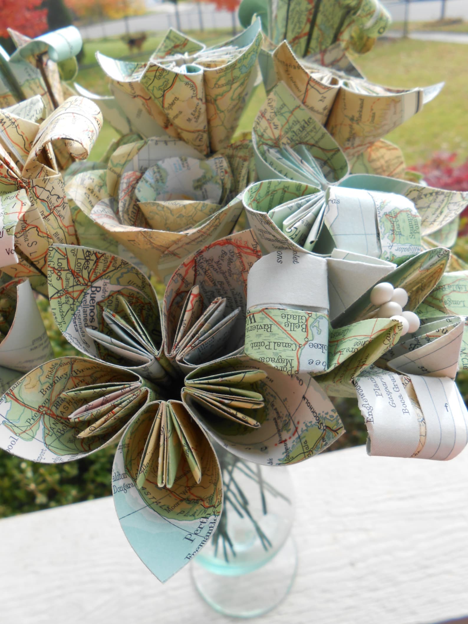 Vintage Map Paper Flower Bouquet, World Map. Origami Paper Flowers ...