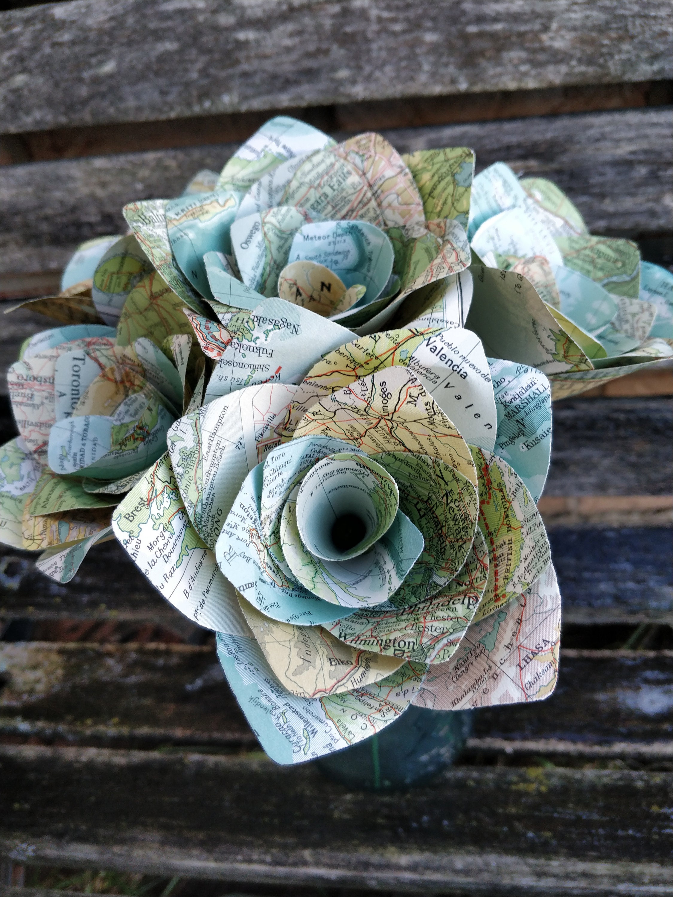 Half Dozen Vintage MAP Paper Roses. Handmade Bouquet. Anniversary ...