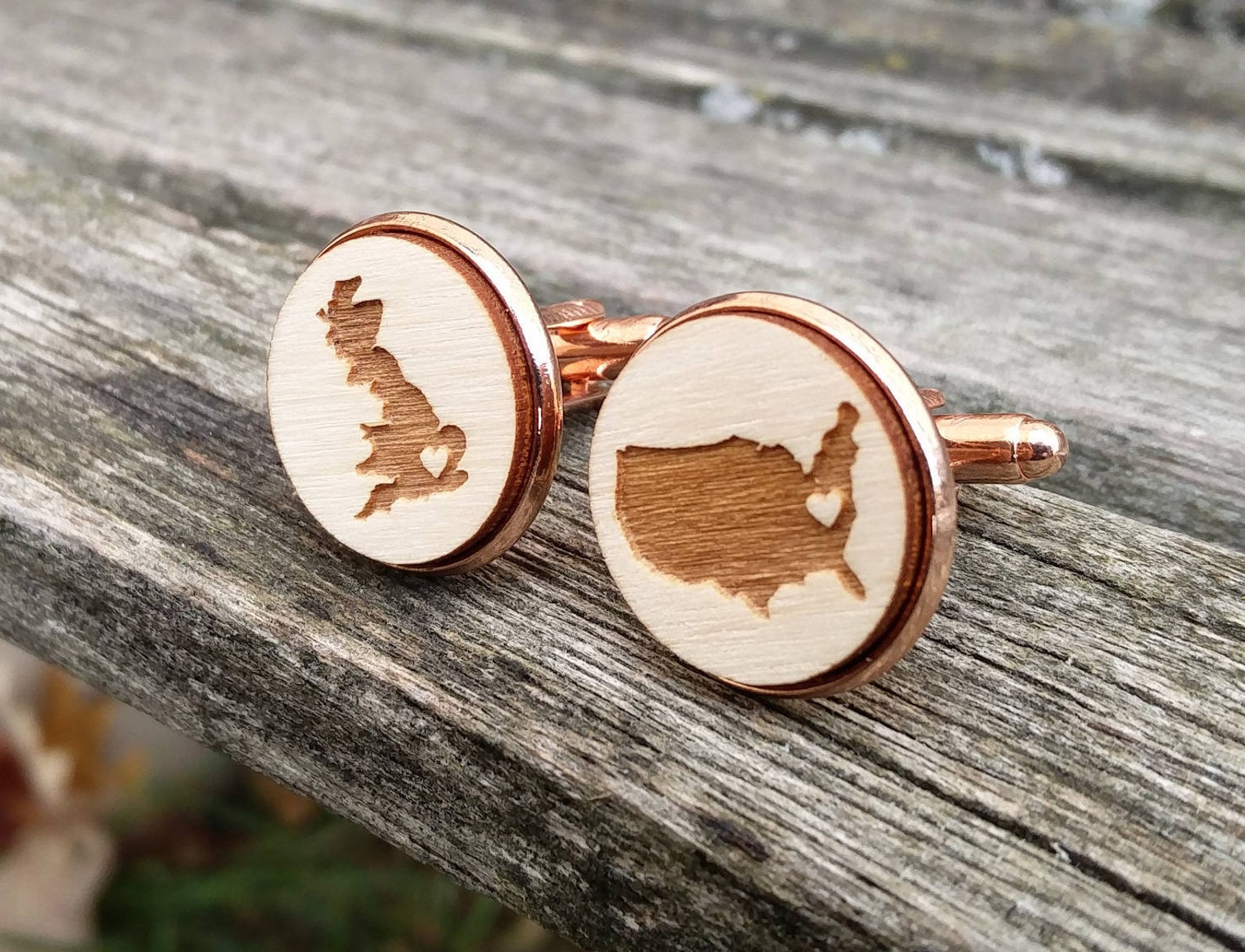 Bride & Groom Country Cufflinks. CHOOSE YOUR PLACES. Laser | Etsy