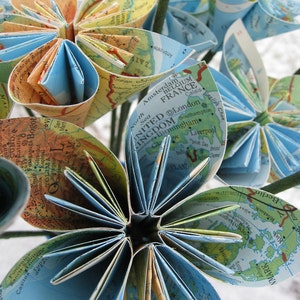 Vintage Map Paper Flower Bouquet, World Map. Origami Paper Flowers ...