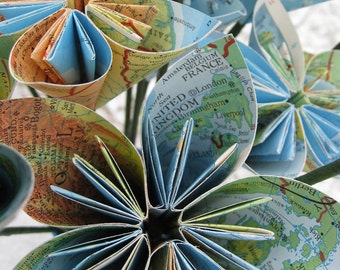 Vintage Map Paper Flower Bouquet. World Maps. Origami - Etsy