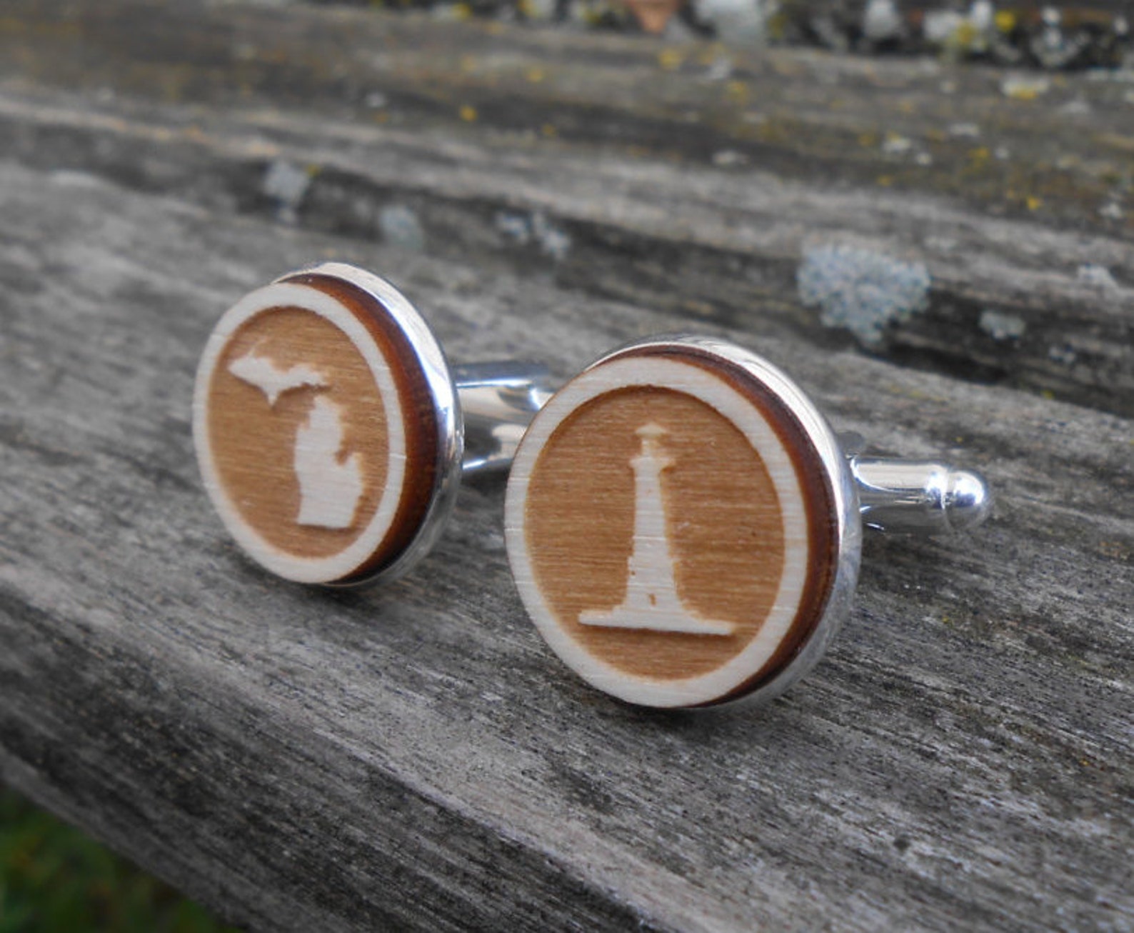 Michigan Lighthouse Cufflinks. Laser Engraved. Wedding - Etsy