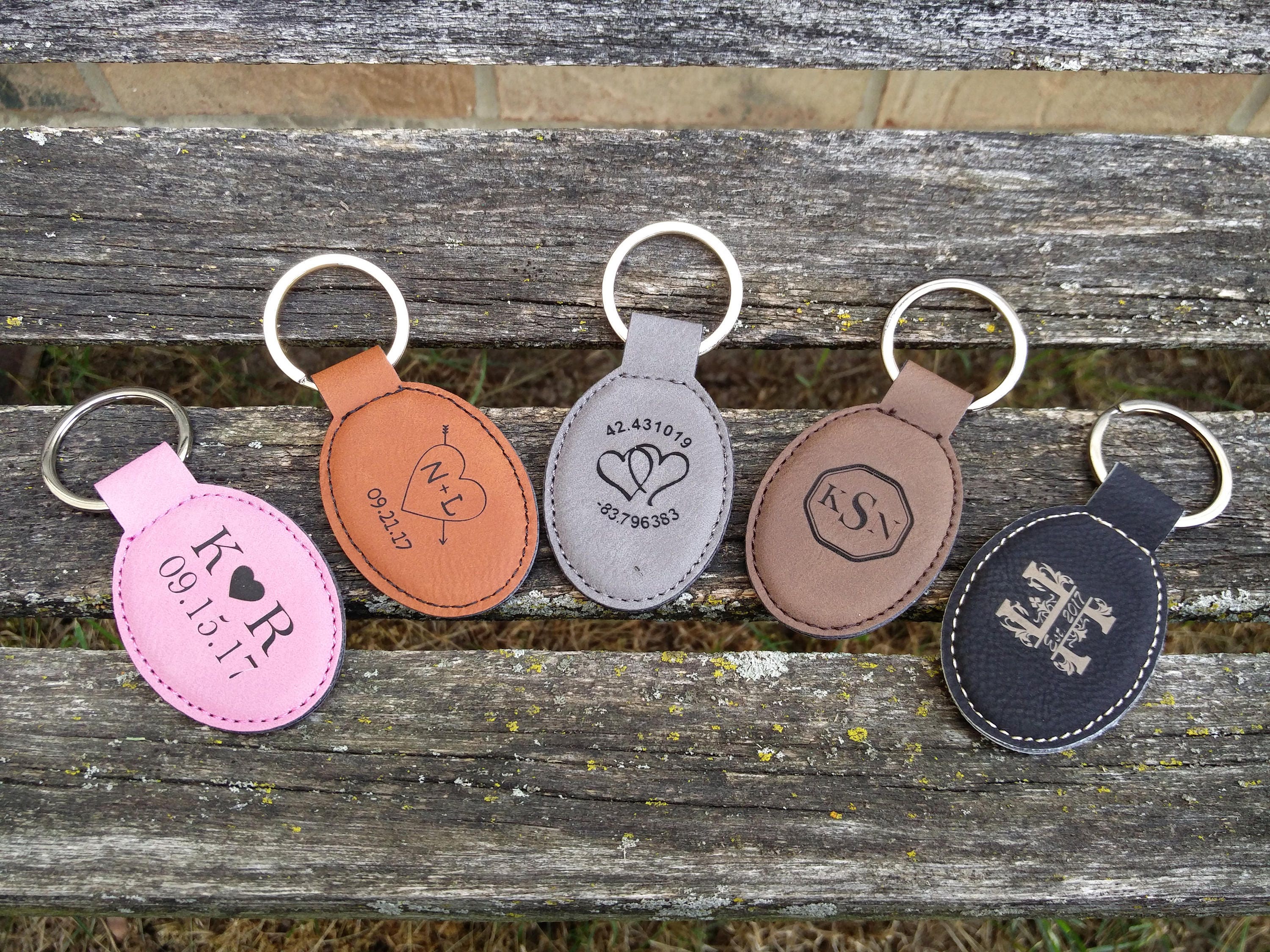 Customized Leather Keychain. Laser Engraved Tag. Wedding, Groomsmen ...