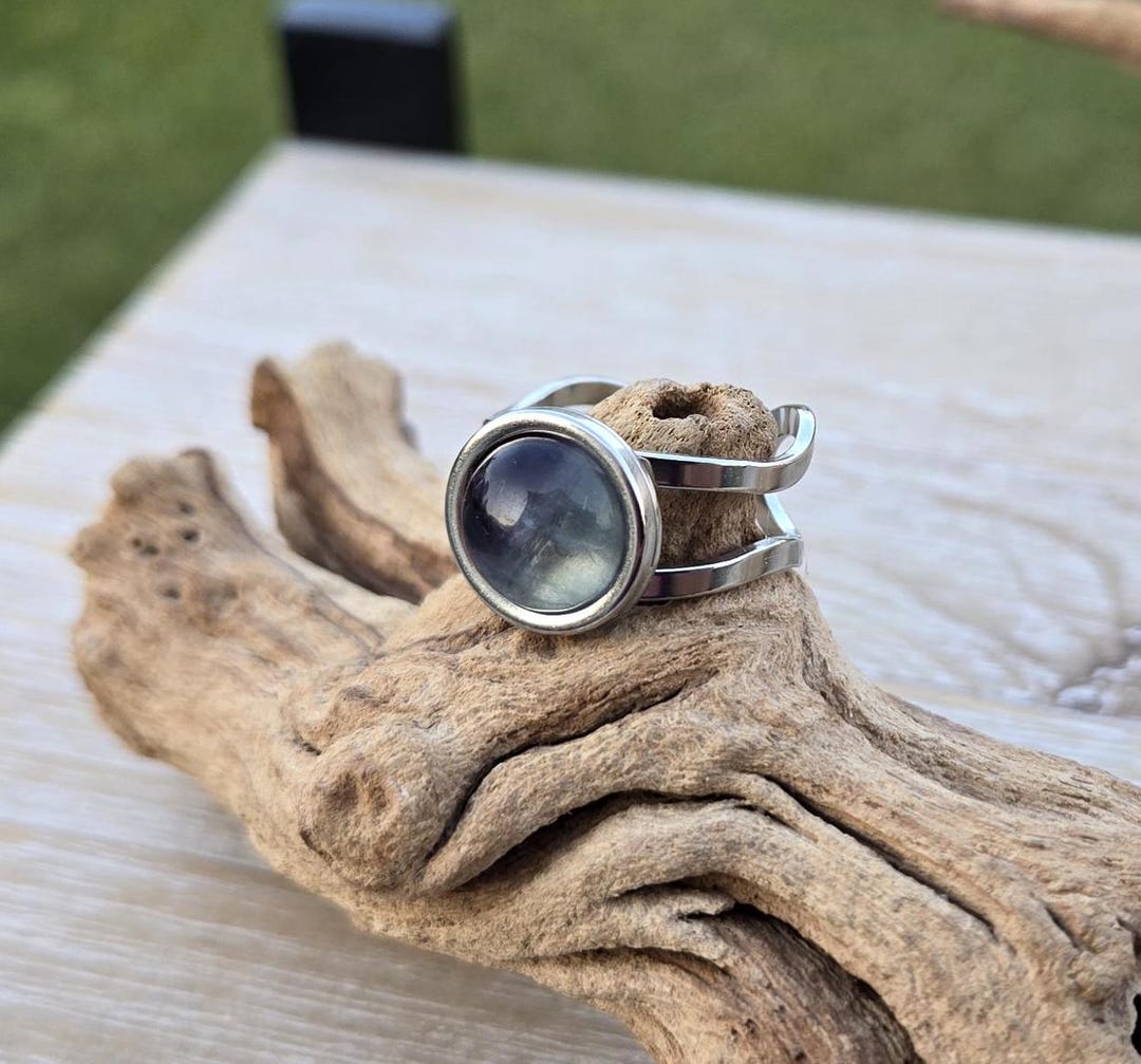 Fluorite Ring. Adjustable, Stainless Steel. Gifts for Her, Mom Gift ...