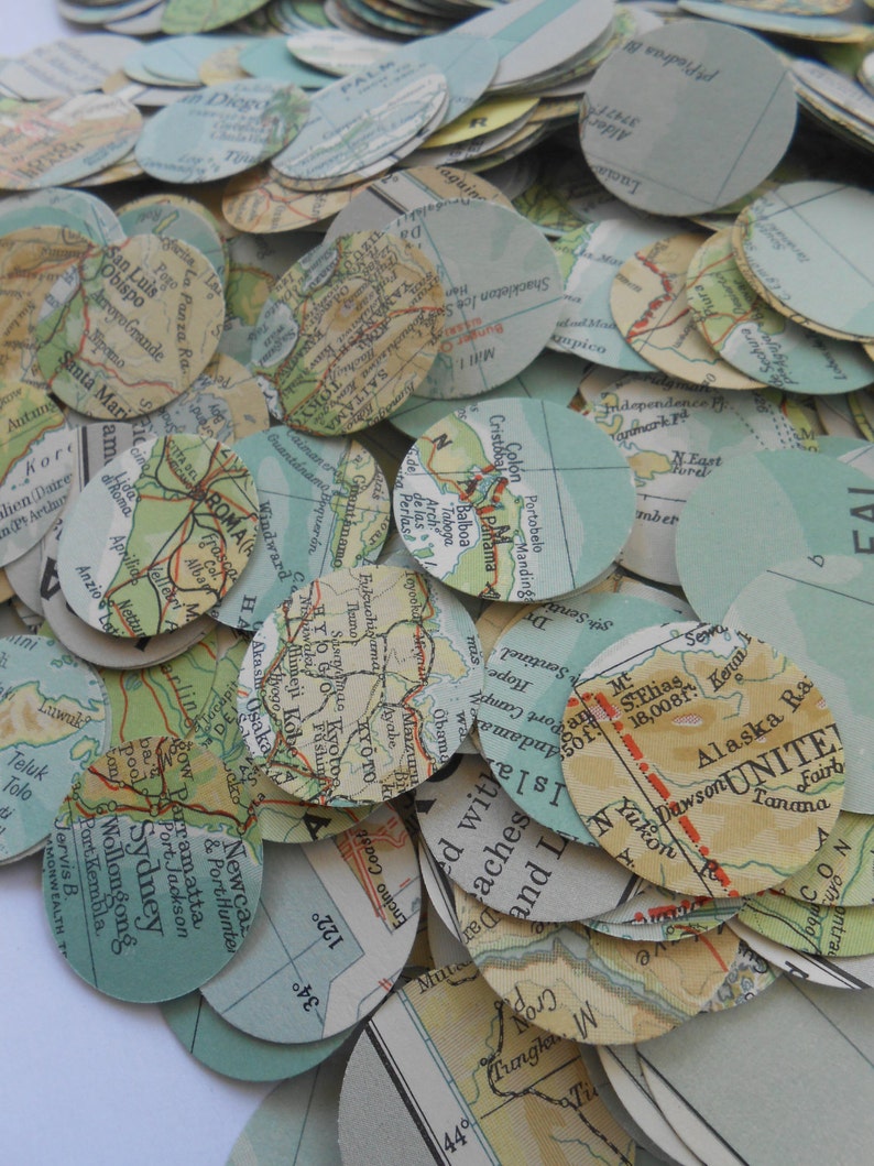 1000 Vintage Map Confetti. Turquoise Ivory Ochre Beige | Etsy