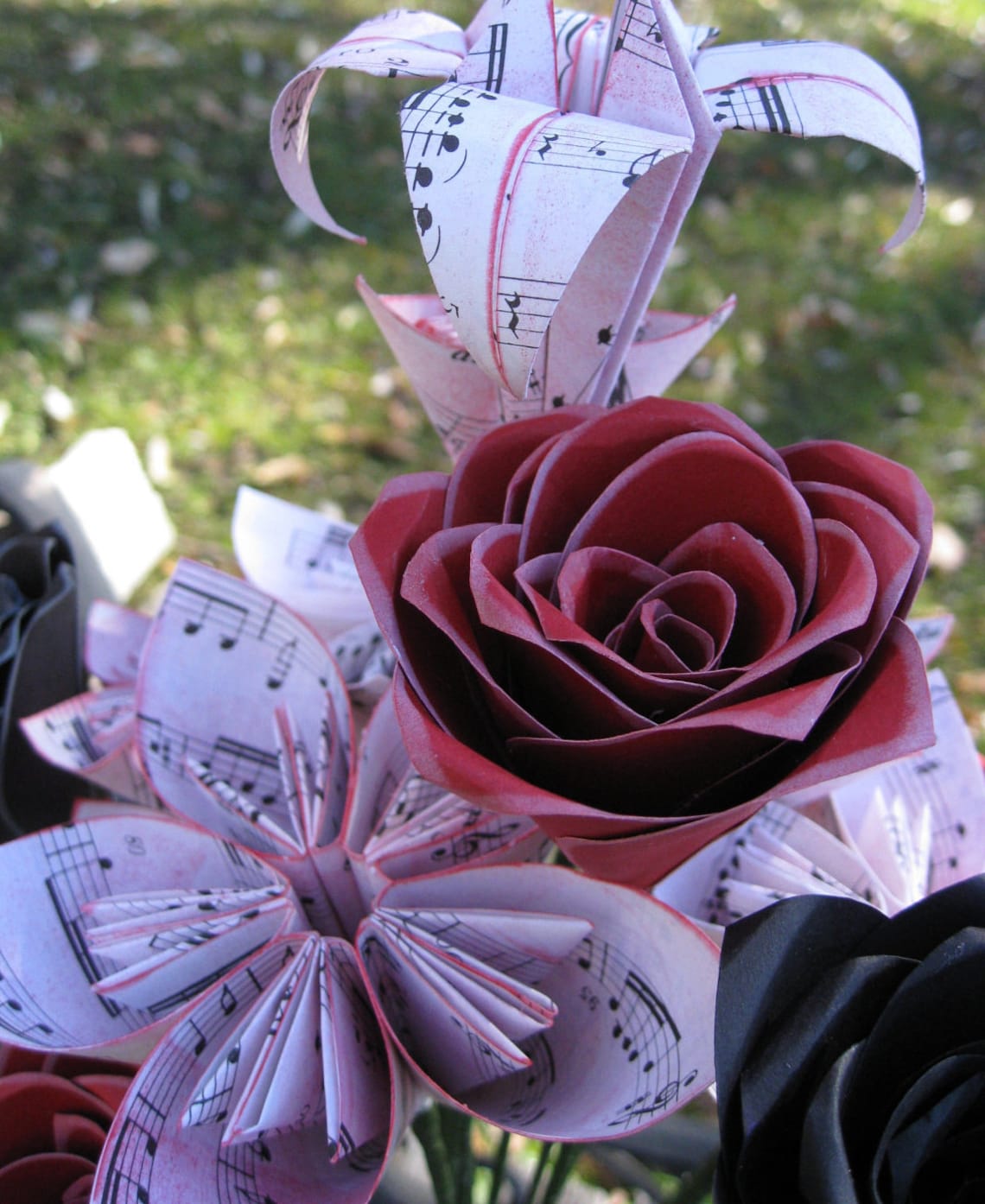 Sheet Music Paper Flower Bouquet. Red White and Black. | Etsy