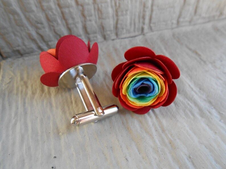 Rainbow Paper Flower Cufflinks. Or CHOOSE YOUR COLORS | Etsy