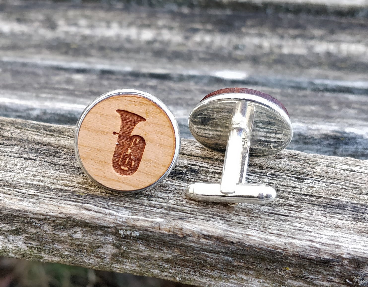 Tuba Cufflinks. Laser Engraved Wood. Wedding, Anniversary, Groomsmen ...