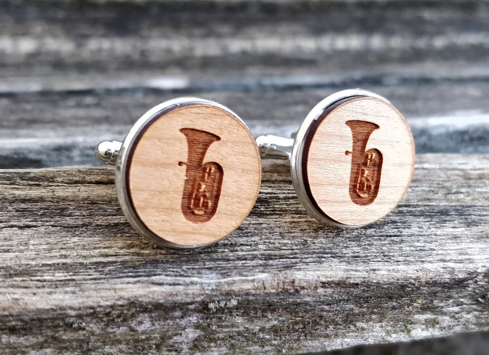 Tuba Cufflinks. Laser Engraved Wood. Wedding, Anniversary, Groomsmen ...