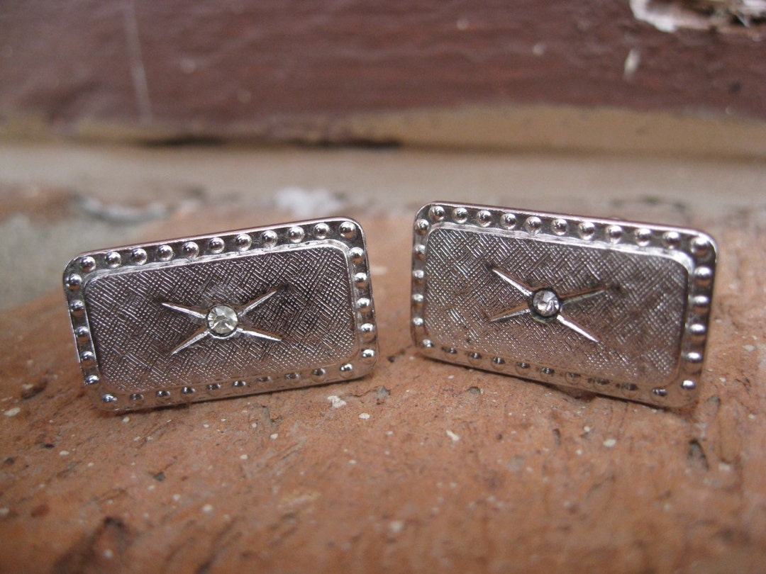 SALE: Vintage Silver & Rhinestone Cufflinks. Wedding, Men's, Groomsmen ...