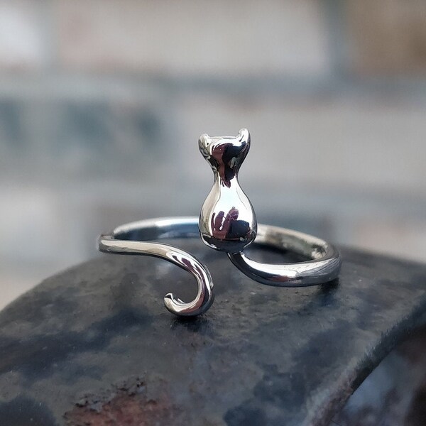 Sterling Silver Cat Ring - Etsy