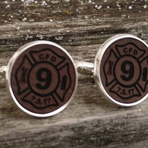 Firefighter Cufflink. Leather, Engraved. Wedding, Groom, Groomsmen Gift ...