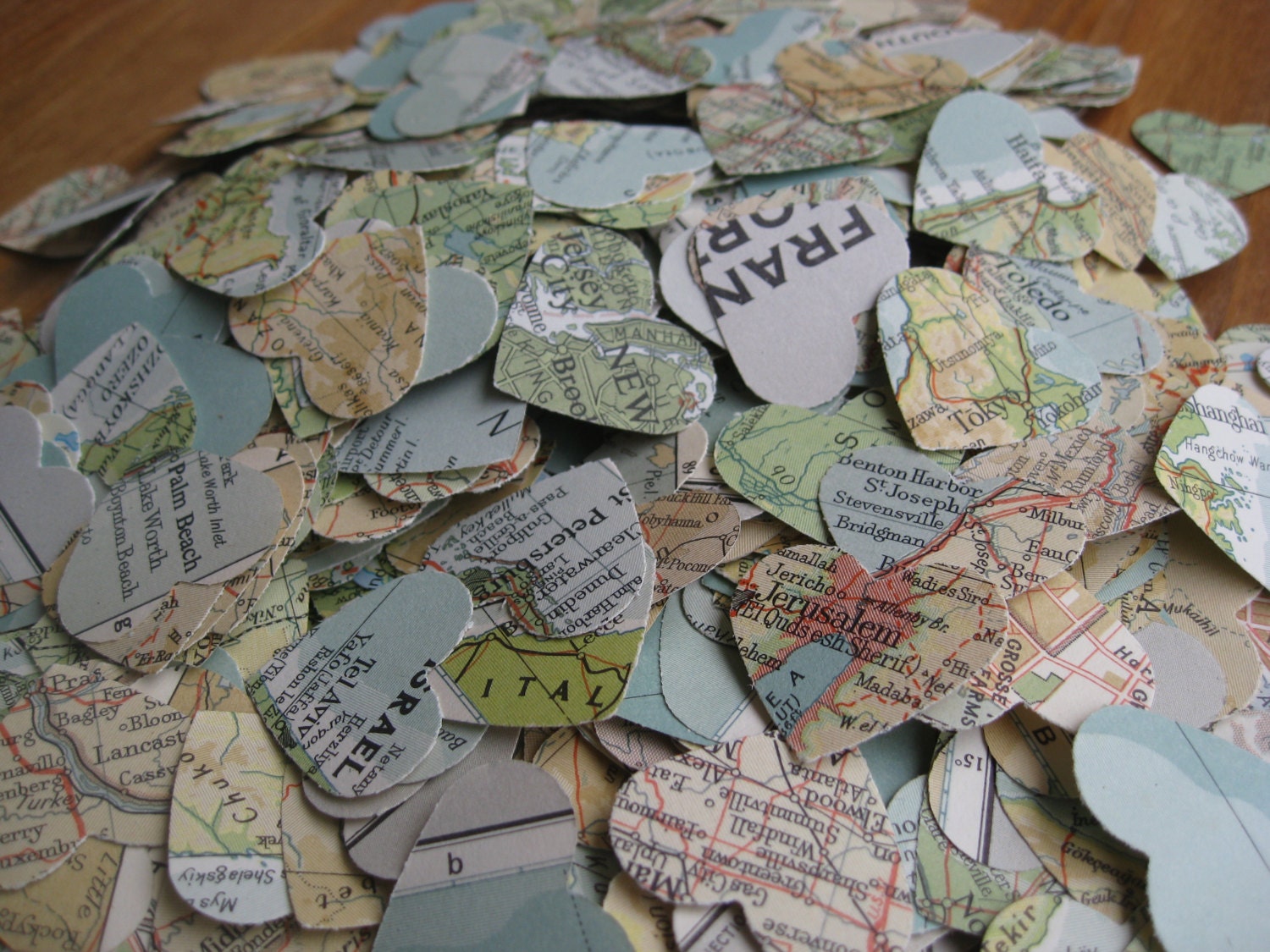 1000 Vintage Map Confetti. Teal Ivory Ochre Beige Green. - Etsy