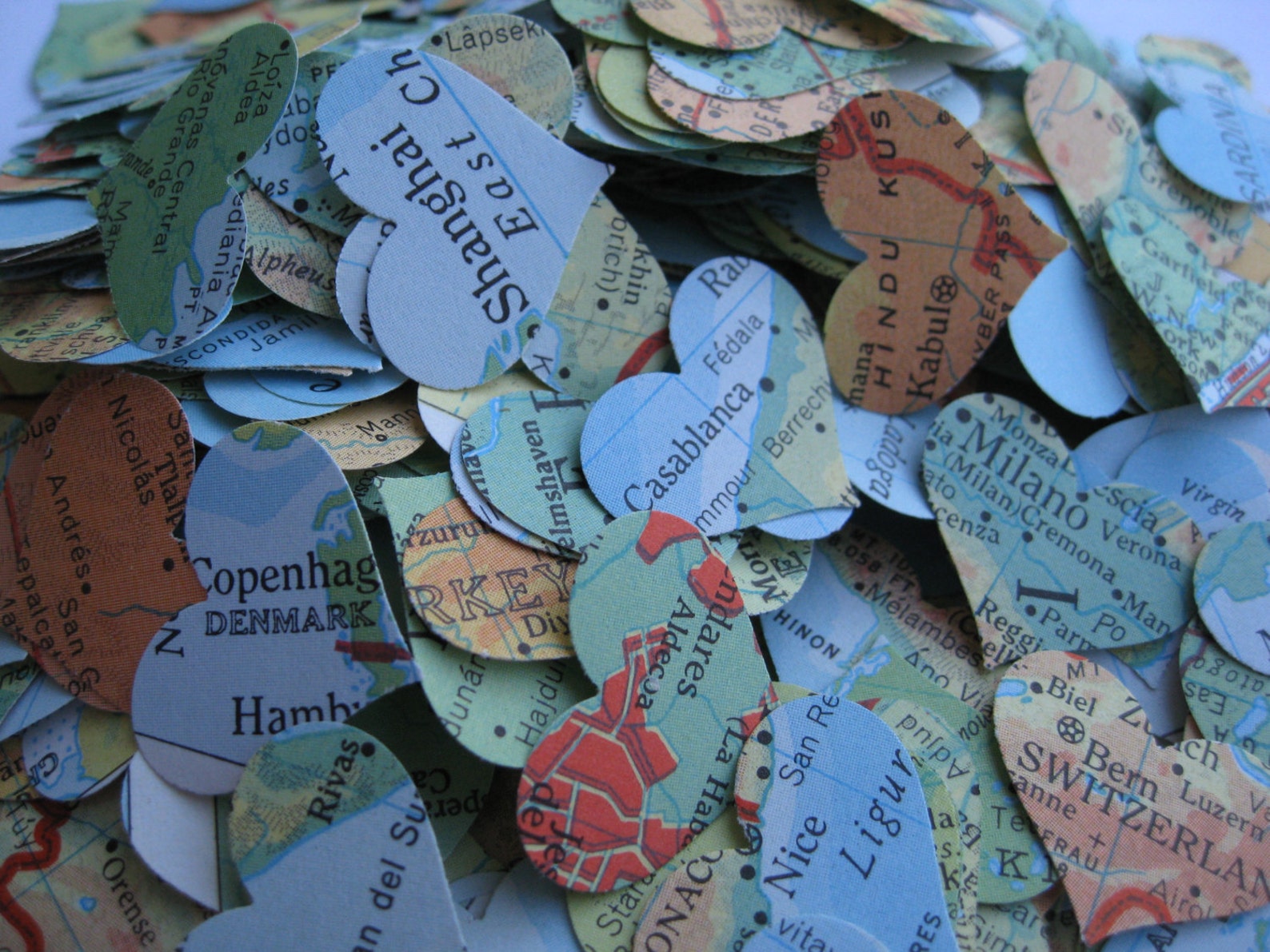 1000 Vintage Map Confetti. Bright Blue, Orange, Yellow, Green, Red, Etc ...