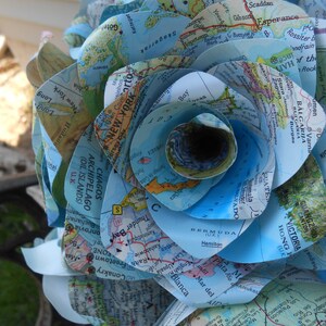 12 Vintage MAP Paper Roses. Home Decor, Wedding Bouquet, First ...