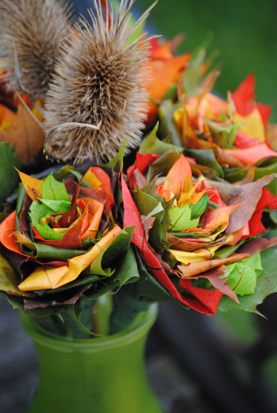 6 FALL Maple Leaf Roses, With Teasel. REAL LEAVES! Fall Home Decor ...