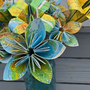 Vintage Map Paper Flower Bouquet, World Map. Origami Paper Flowers ...