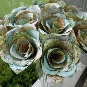 One Dozen Vintage MAP Paper Roses. Gift, Wedding, Anniversary, Birthday ...