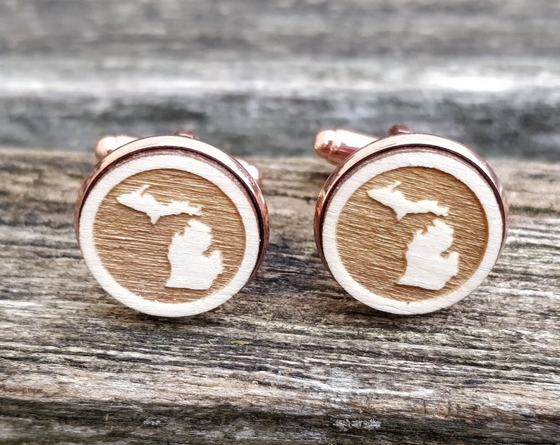 Wood STATE Cufflinks. Michigan. Laser Engraved. Wedding, Men's ...