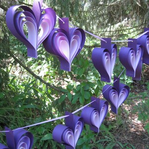 TWO Garlands of PURPLE HEARTS. 10 Hearts. Wedding, Shower Decoration ...