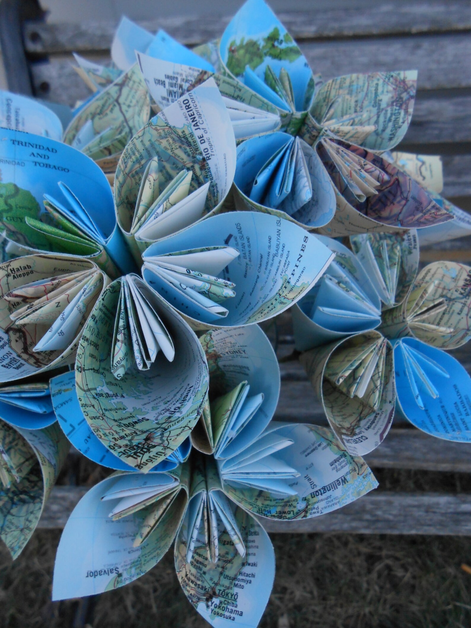 One Dozen Vintage MAP Paper Flowers. Handmade Bouquet. Bridal - Etsy