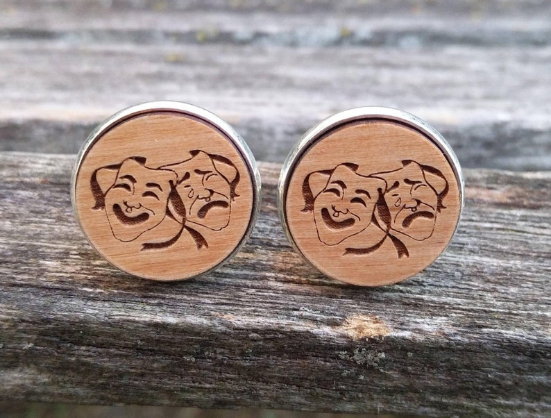 Happy Sad Cufflinks. Theatre, Laser Engraved Wood. Wedding, Groom ...