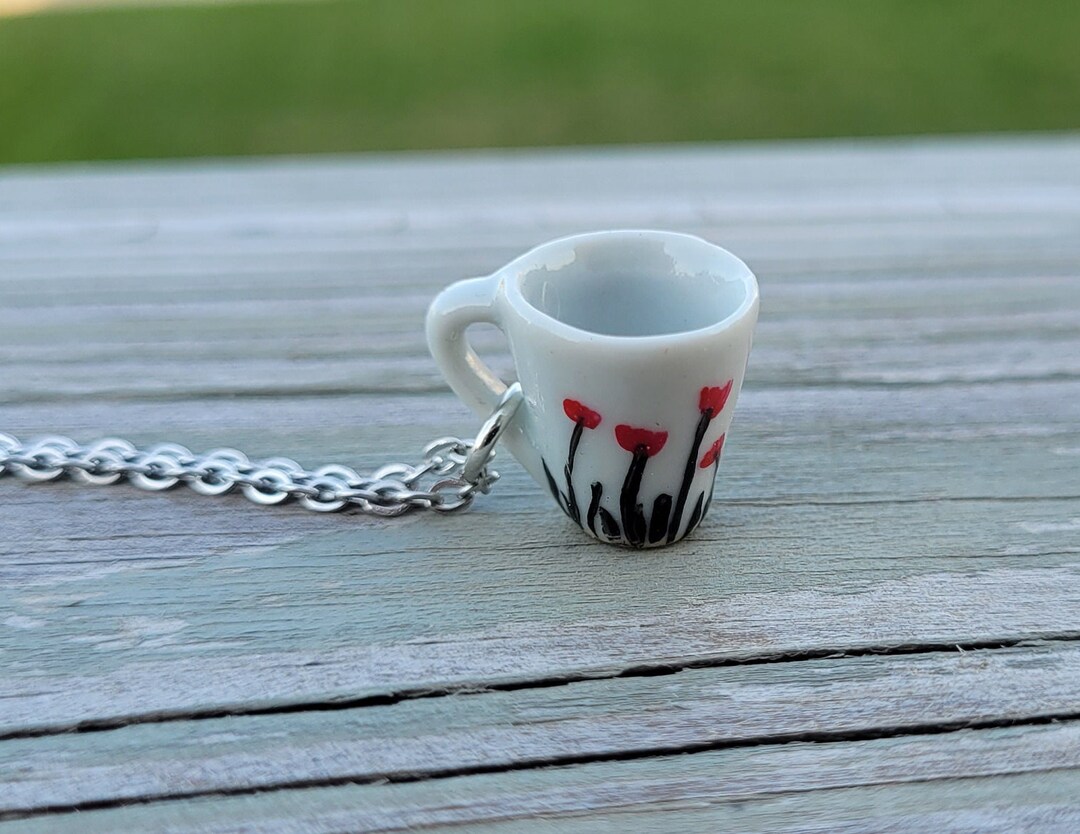 Red Poppy Teacup Necklace. Hand Painted. Gift for Mom, Anniversary Gift ...