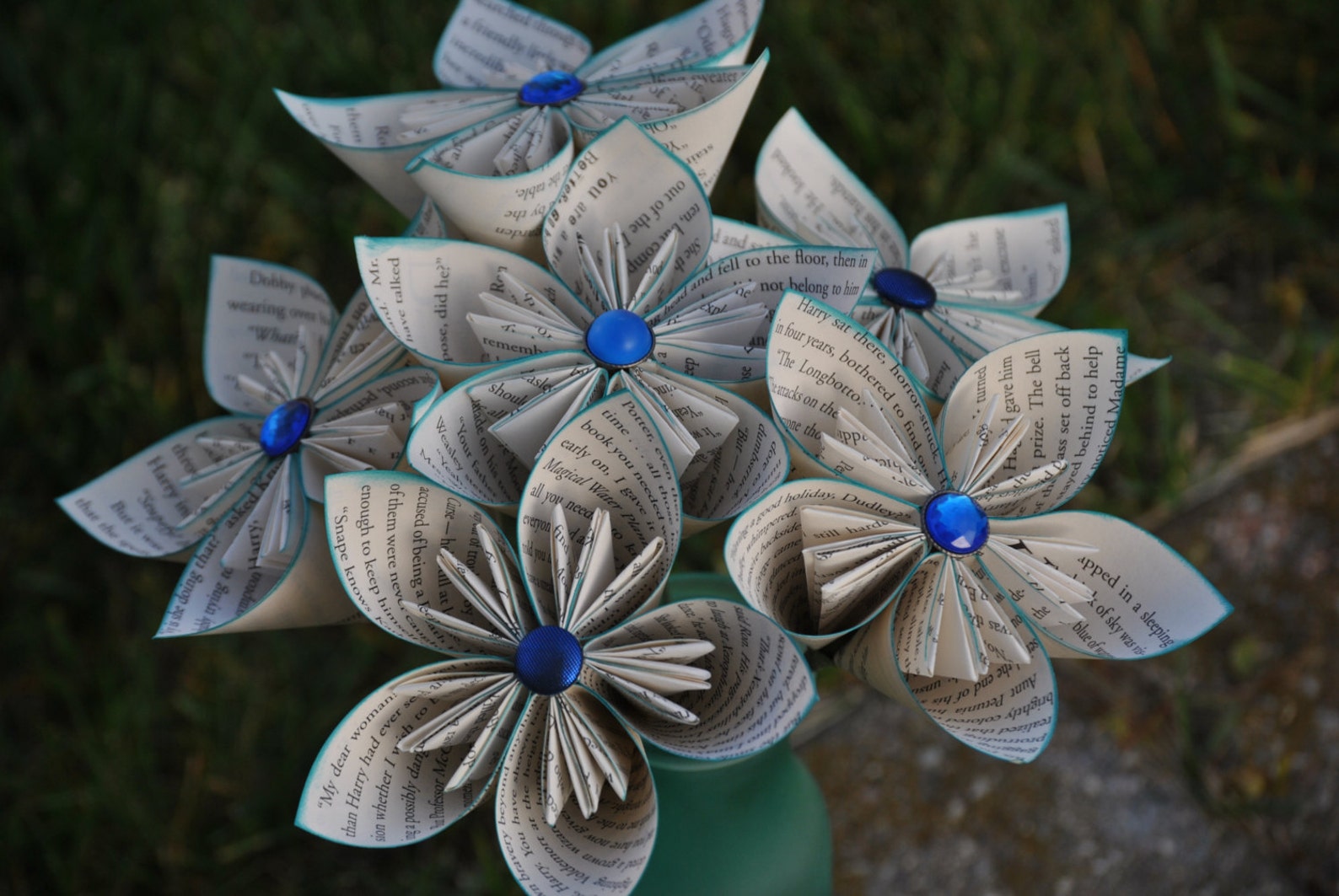 Book Paper Flower Bouquet. Turquoise & Royal Blue. First - Etsy