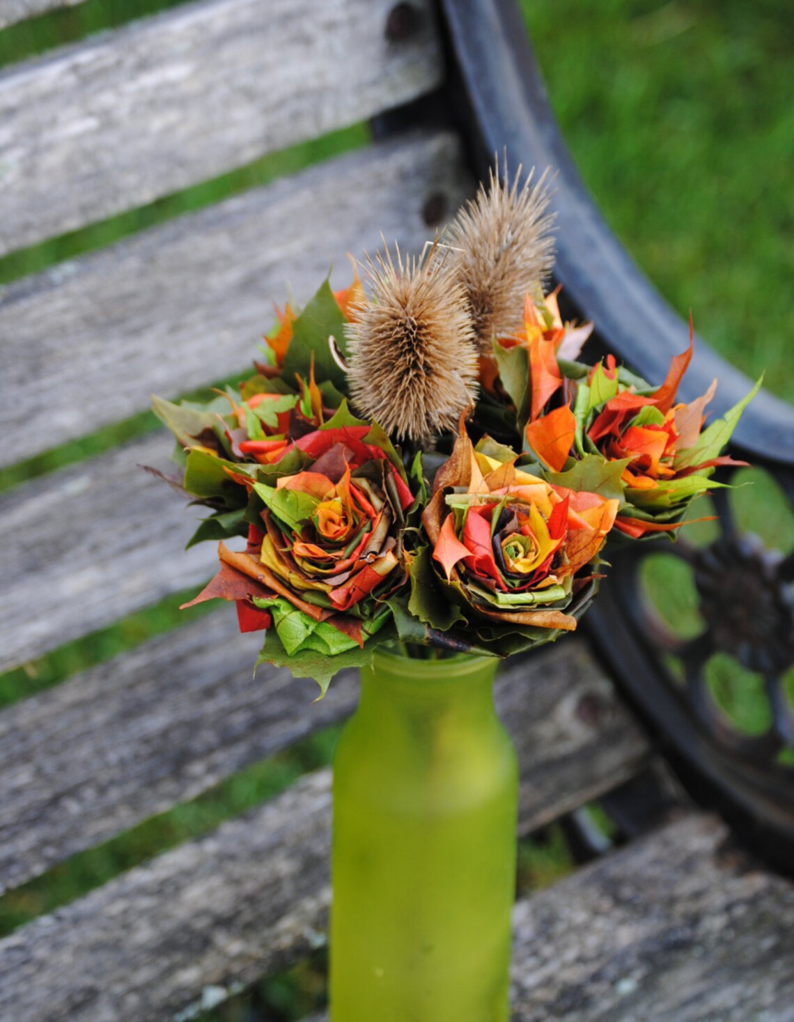 6 FALL Maple Leaf Roses, With Teasel. REAL LEAVES! Fall Home Decor ...