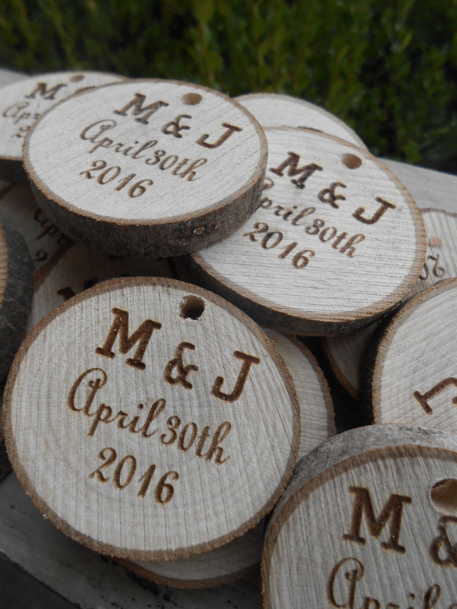 100 PERSONALIZED Initials Wood Rounds. Laser Cut Rustic | Etsy