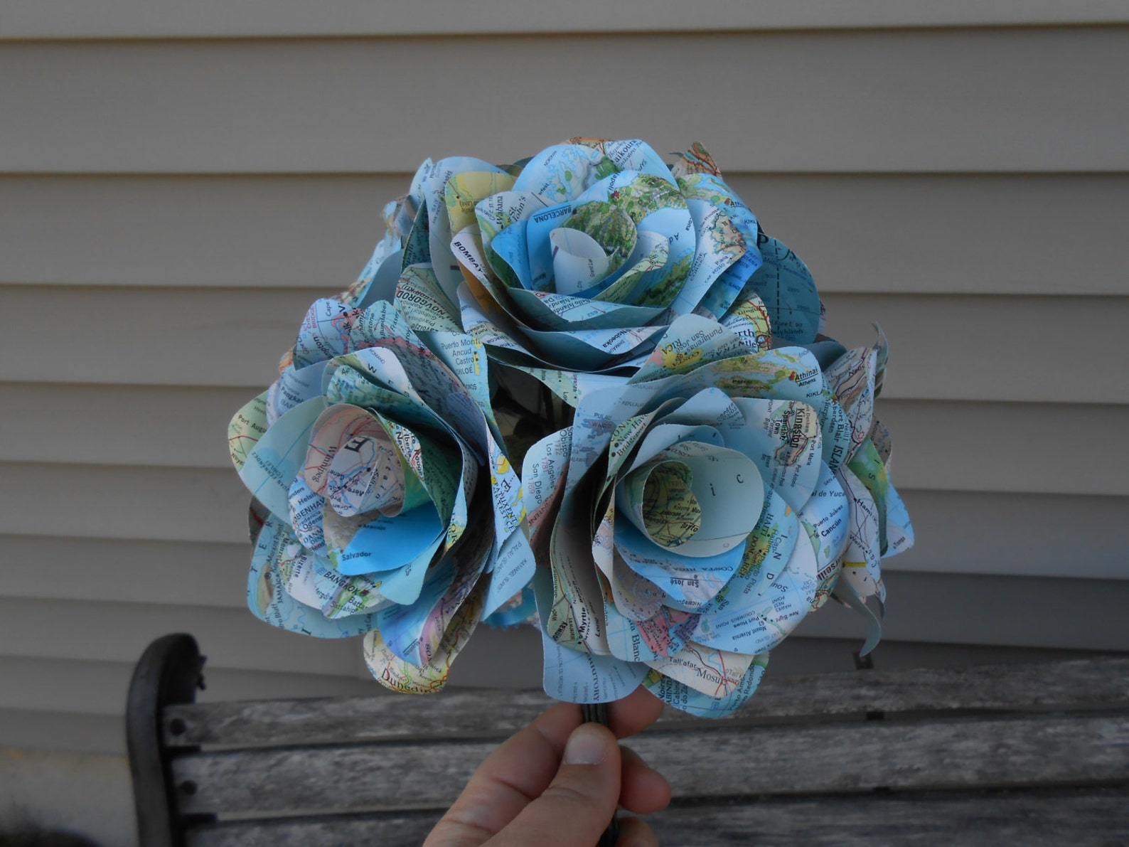 12 Vintage MAP Paper Roses. Home Decor, Wedding Bouquet, First ...