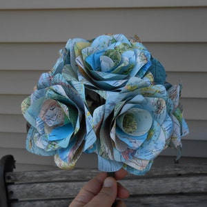 12 Vintage MAP Paper Roses. Home Decor, Wedding Bouquet, First ...