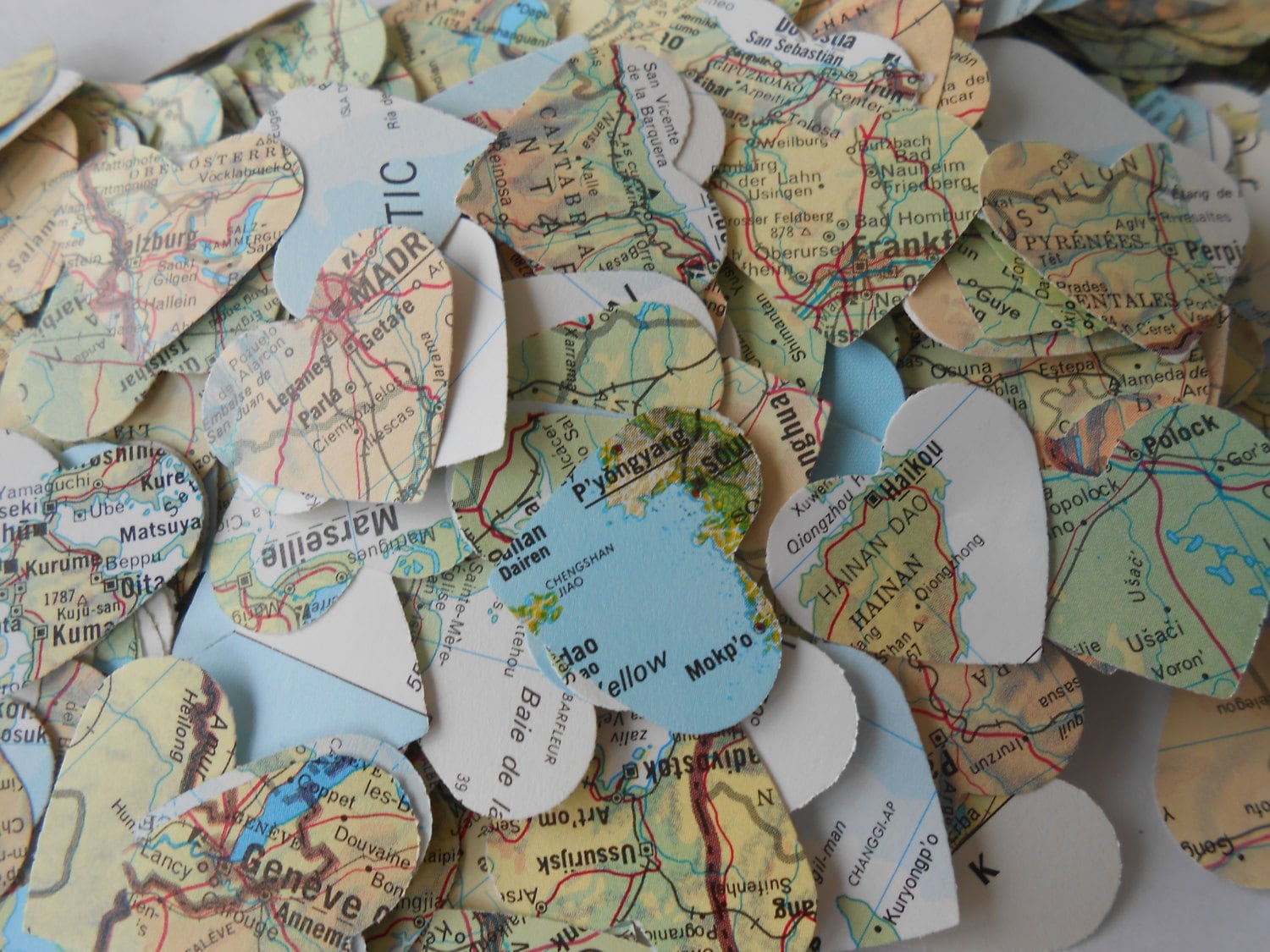 1000 Vintage Map Confetti. Green, Blue, Yellow, Orange. World Map. or ...
