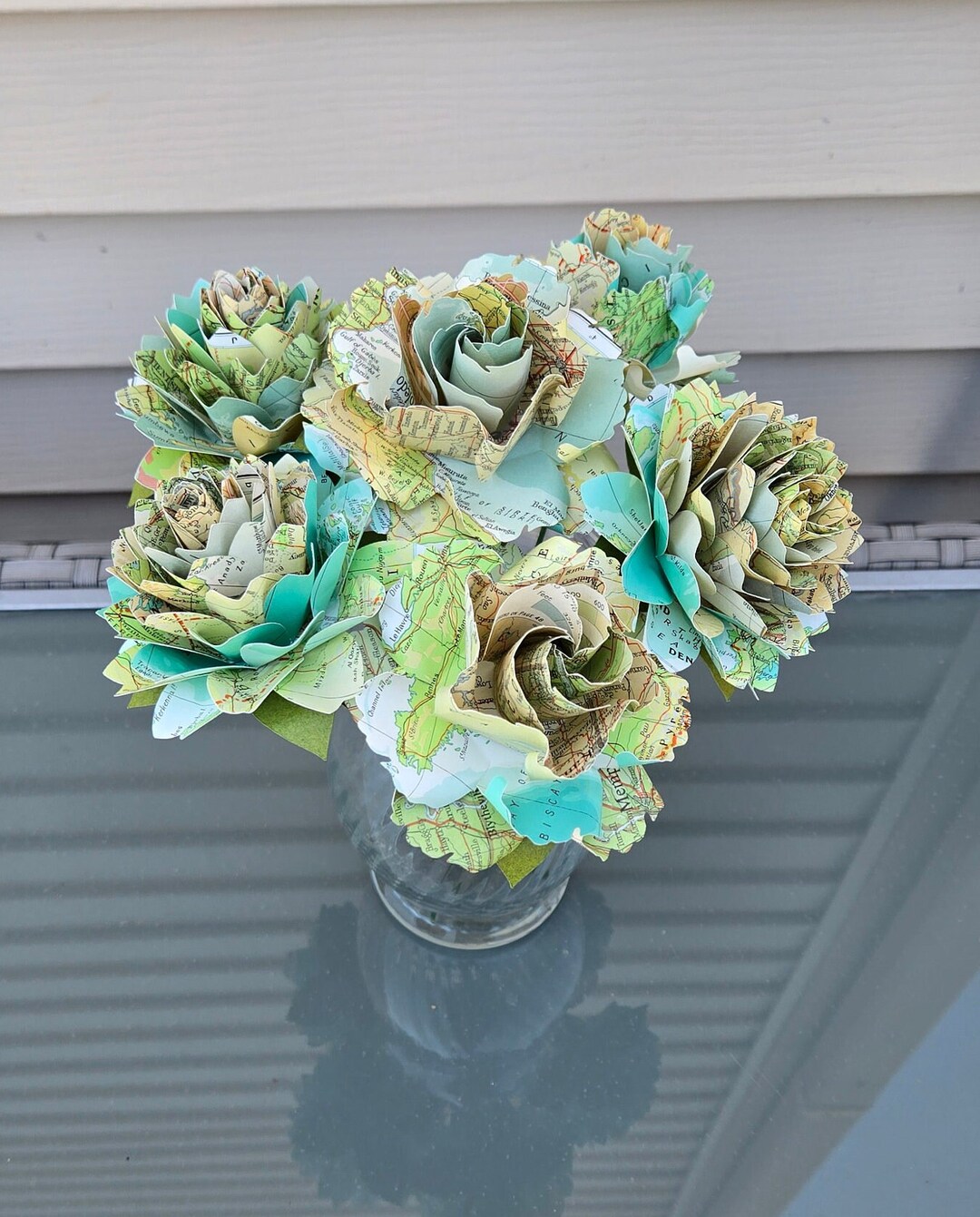 Vintage Map Flowers, Half Dozen. Roses & Dahlias. Wedding, Paper Flower ...