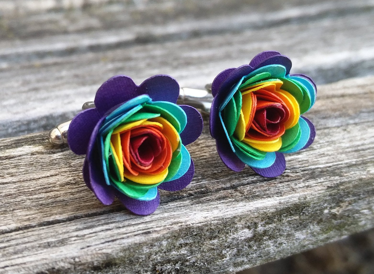 Rainbow Paper Flower Cufflinks. or CHOOSE YOUR COLORS - Etsy Israel
