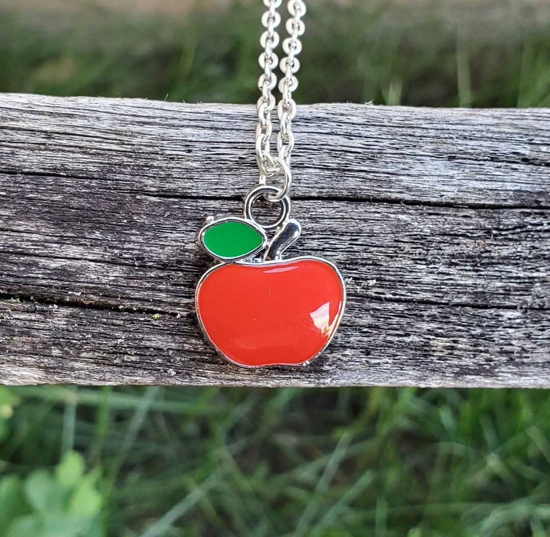 Red Apple Necklace. Gift for Teacher, Kids, Anniversary, Birthday ...