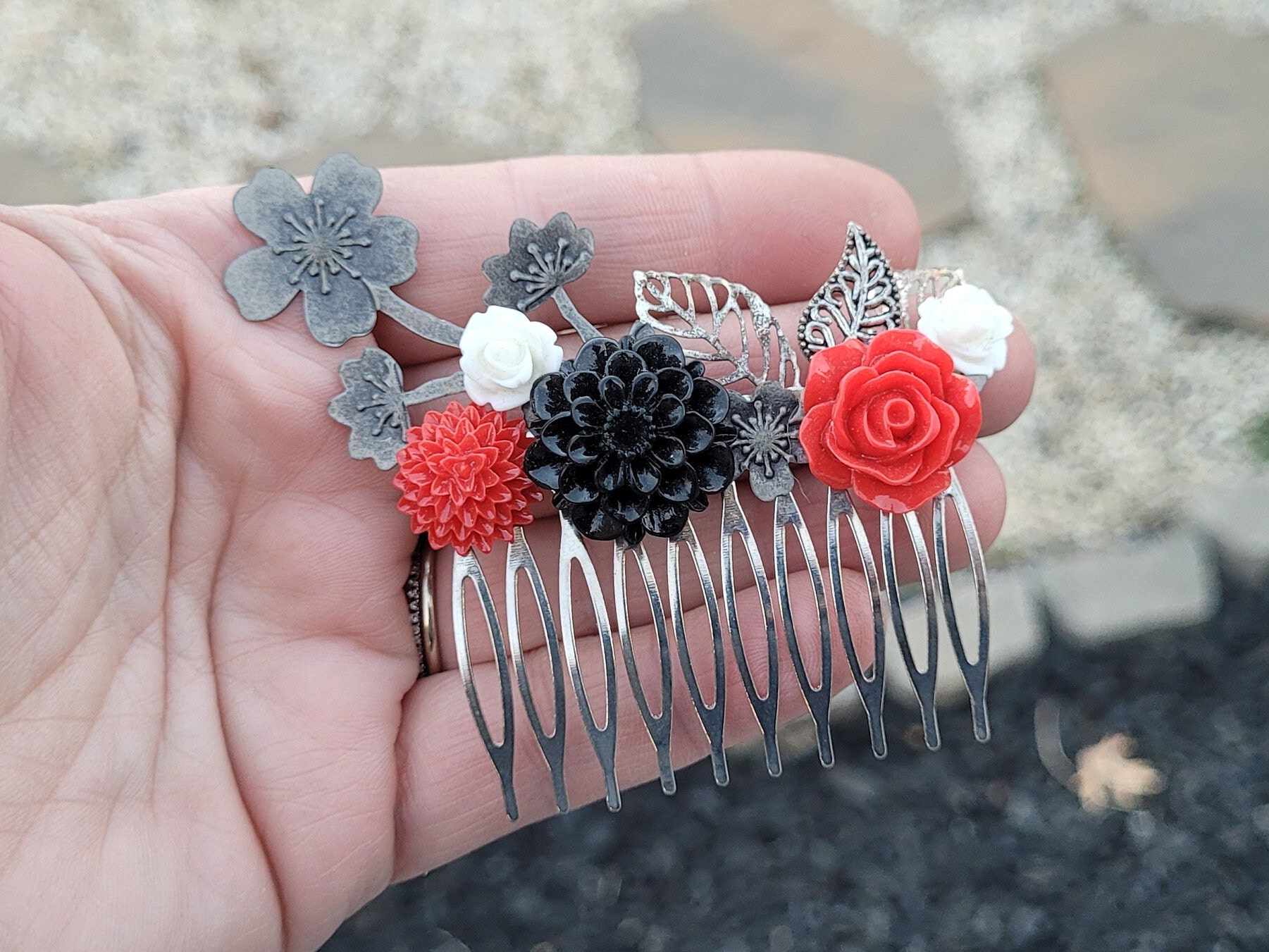 Red, Black, & White Hair Comb. Bridal, Bridesmaid Gift. Shabby Chic ...