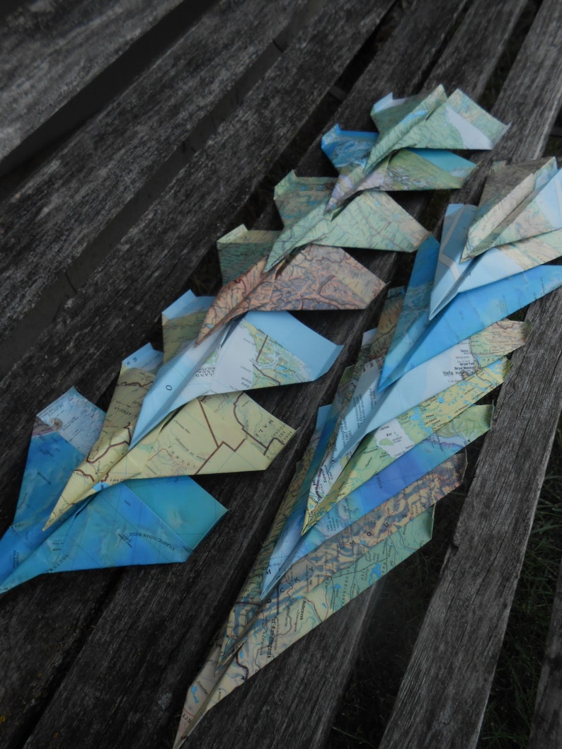 Vintage MAP Paper Airplanes. Escort Cards, Wedding Decoration, Party ...