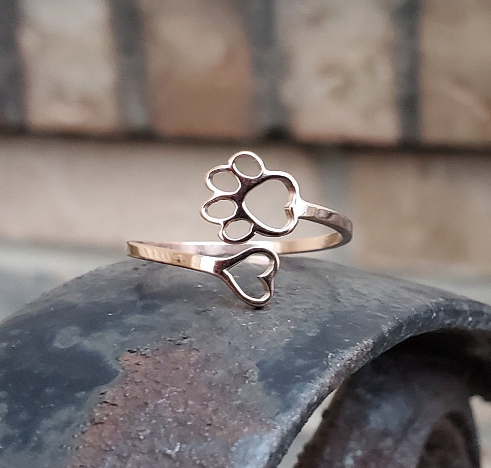Paw & Heart Ring. CHOOSE YOUR COLOR. Adjustable. Gift for | Etsy