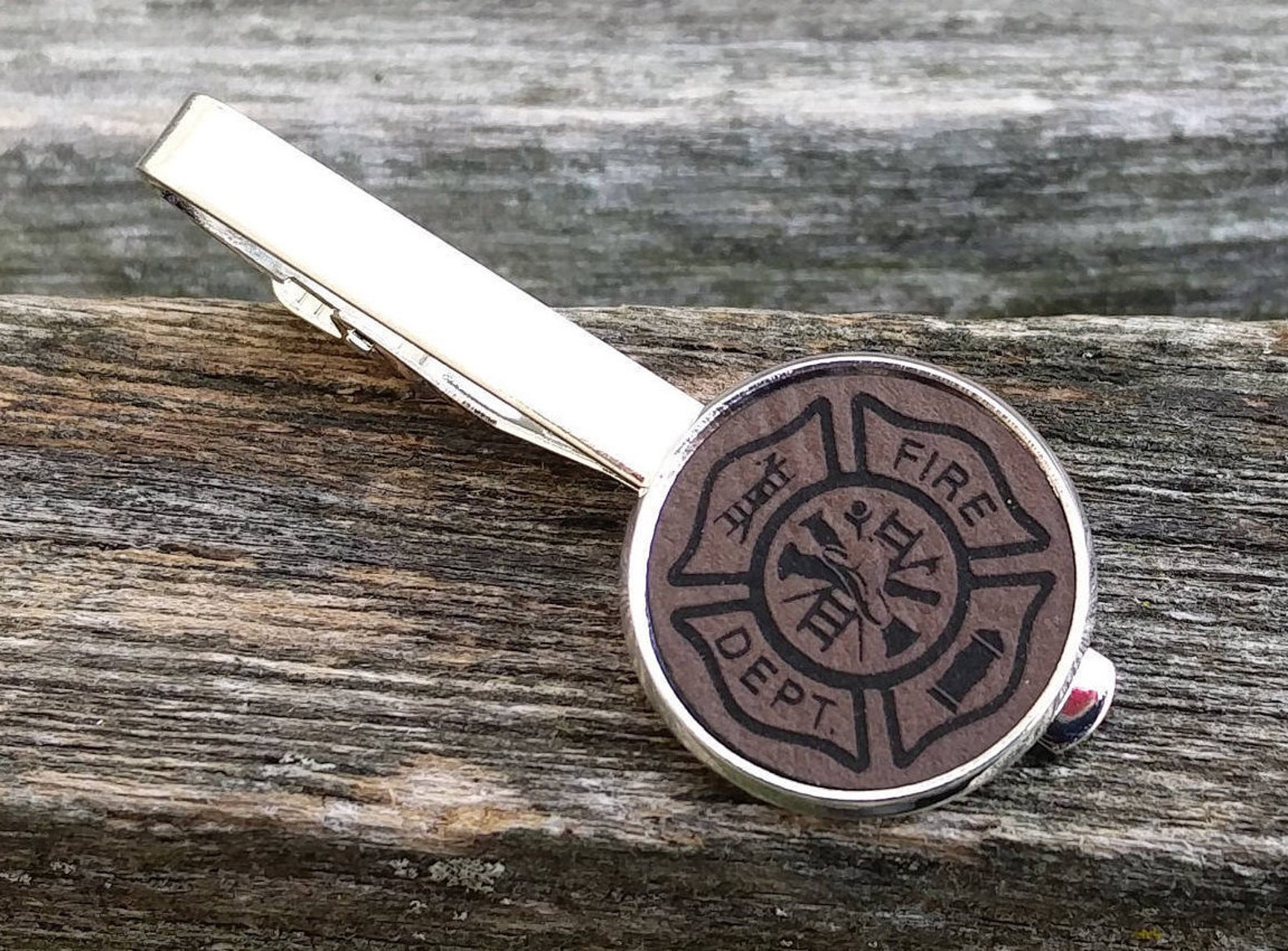 Firefighter Tie Clip. Leather Engraved. Wedding Groom | Etsy