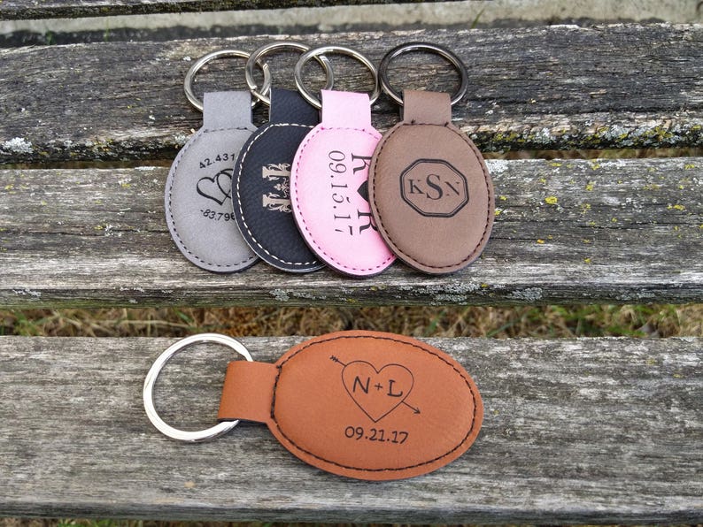 Customized Leather Keychain. Laser Engraved Tag. Wedding, Groomsmen ...