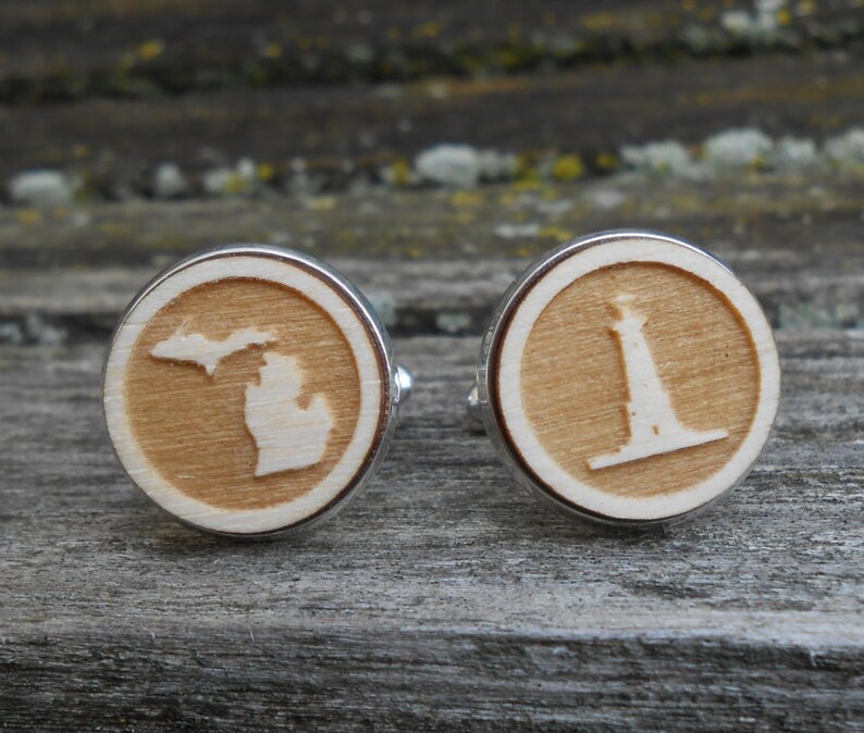 Michigan Lighthouse Cufflinks. Laser Engraved. Wedding - Etsy