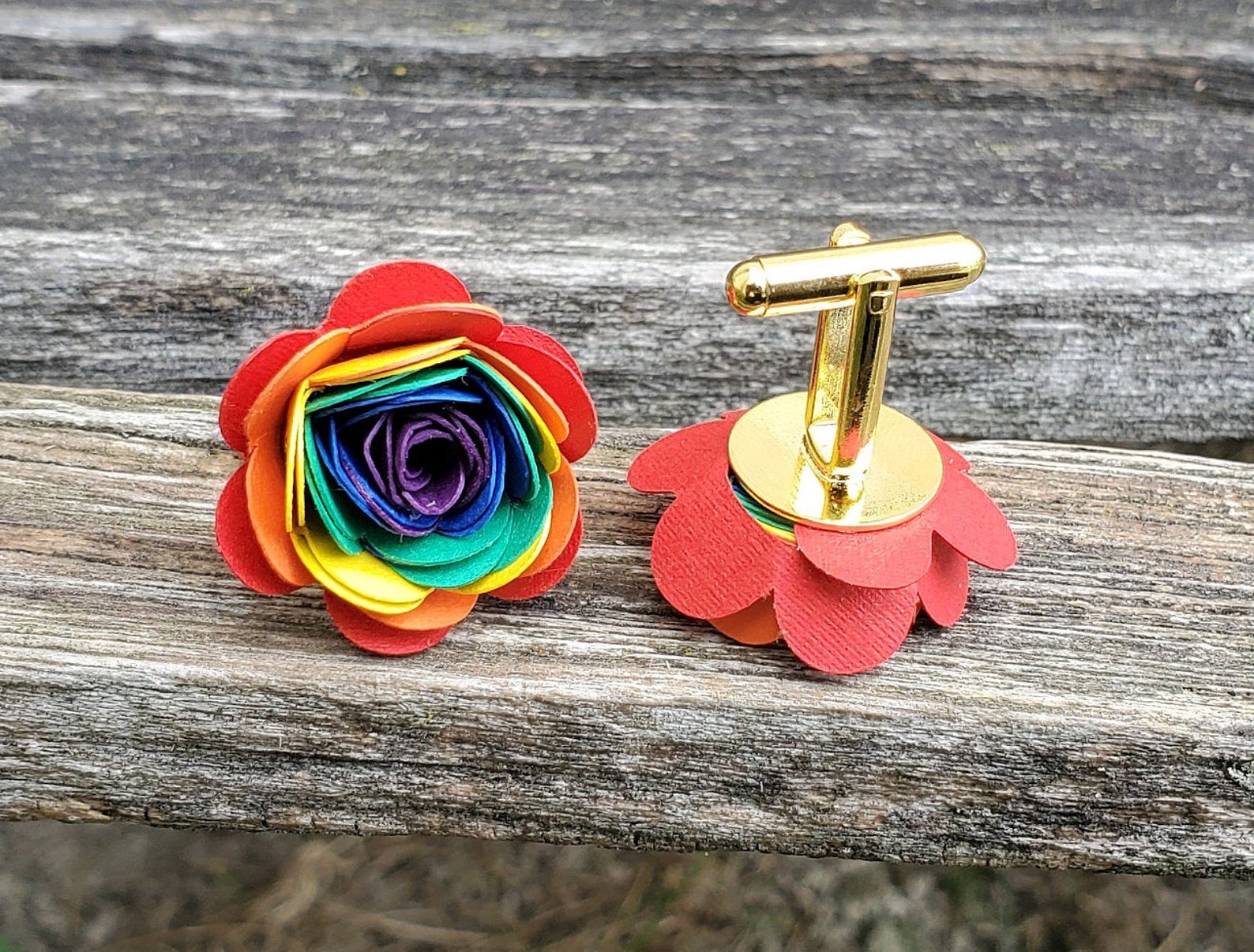Rainbow Paper Flower Cufflinks. or CHOOSE YOUR COLORS - Etsy Israel