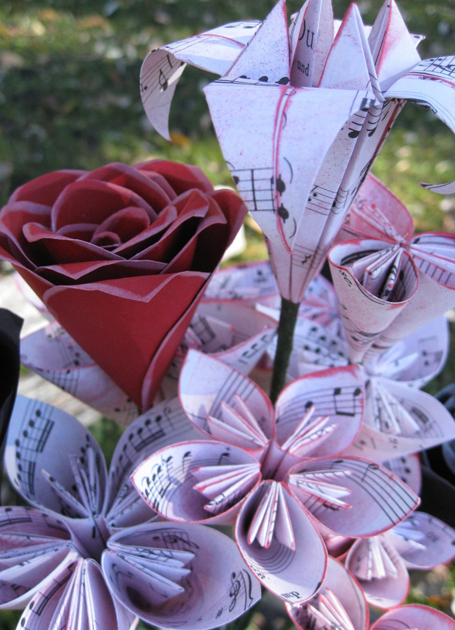 Sheet Music Paper Flower Bouquet. Red, White, and Black. Valentine's ...