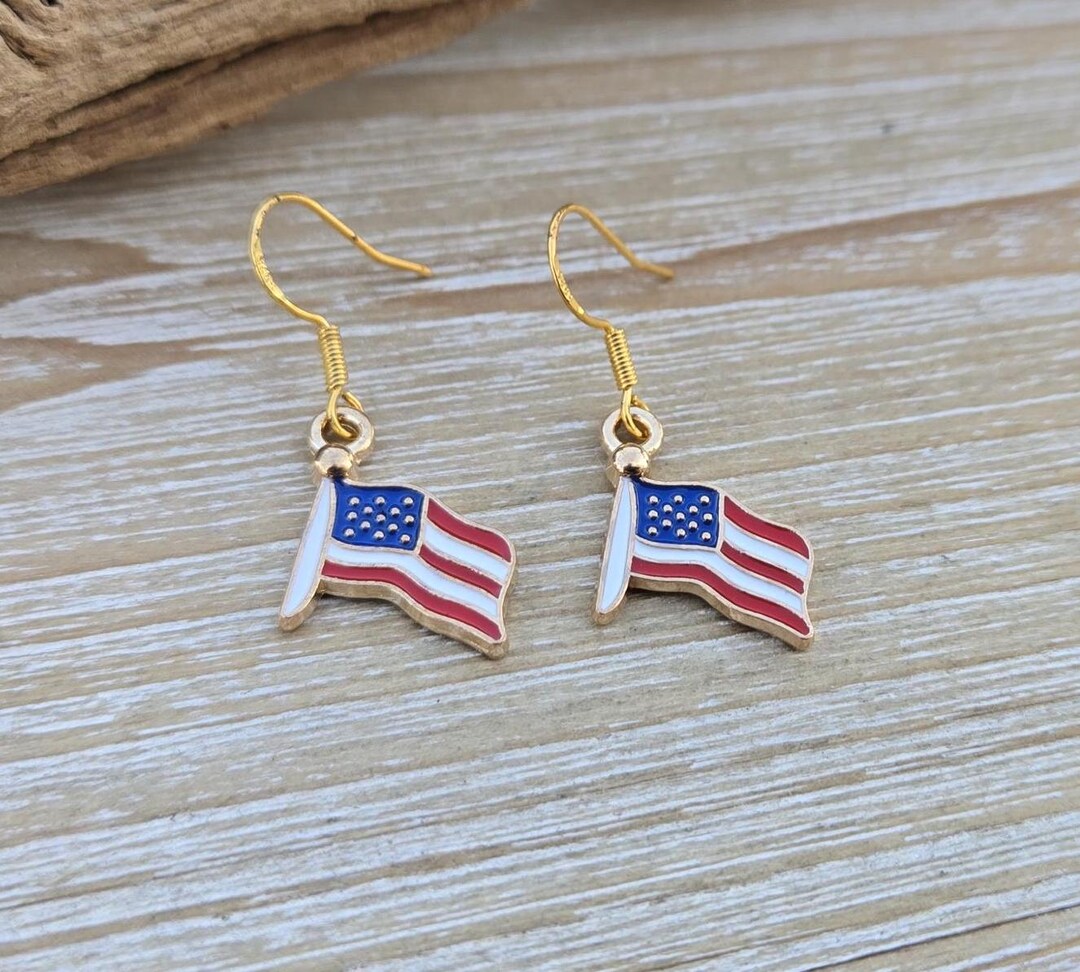 American Flag Earrings, USA Earrings. Patriotic Gift. Patriotic ...